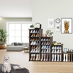 YIHATA Shoe Rack Cabinet 16 Pair Shoe Storage Cabinet with Doors for Entryway 8-Tier Plastic Shoe Shelves with Covered DIY Freestanding Shoe Tower for Closet Entryway Hallway Bedroom (Coffee)