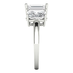 Clara Pucci 4 Ct Brilliant Emerald Cut Clear Simulated Diamond 14K White Gold Three Stone Engagement Promise Bridal Ring Size 3.5