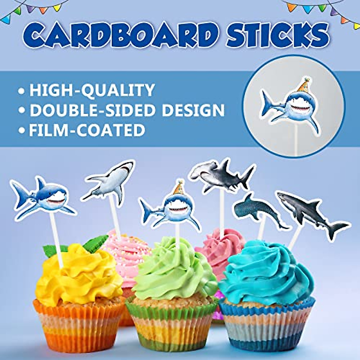 WERNNSAI Shark Cupcake Toppers - 36 PCS Shark Party Cake Toppers for Kids Boys Ocean Shark Themed Party Birthday Shark Cupcake Decorations Baby Shower Beach Party Supplies