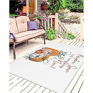 Outdoor Rug Pumpkin Space Fall Harvest Thanksgiving Autumn Leaf Orange Area Rug, Easy Cleaning Waterproof Outdoor Plastic Straw Rug for Patio Decor Backyard Deck Picnic Camping Living Room, 4x6 Feet