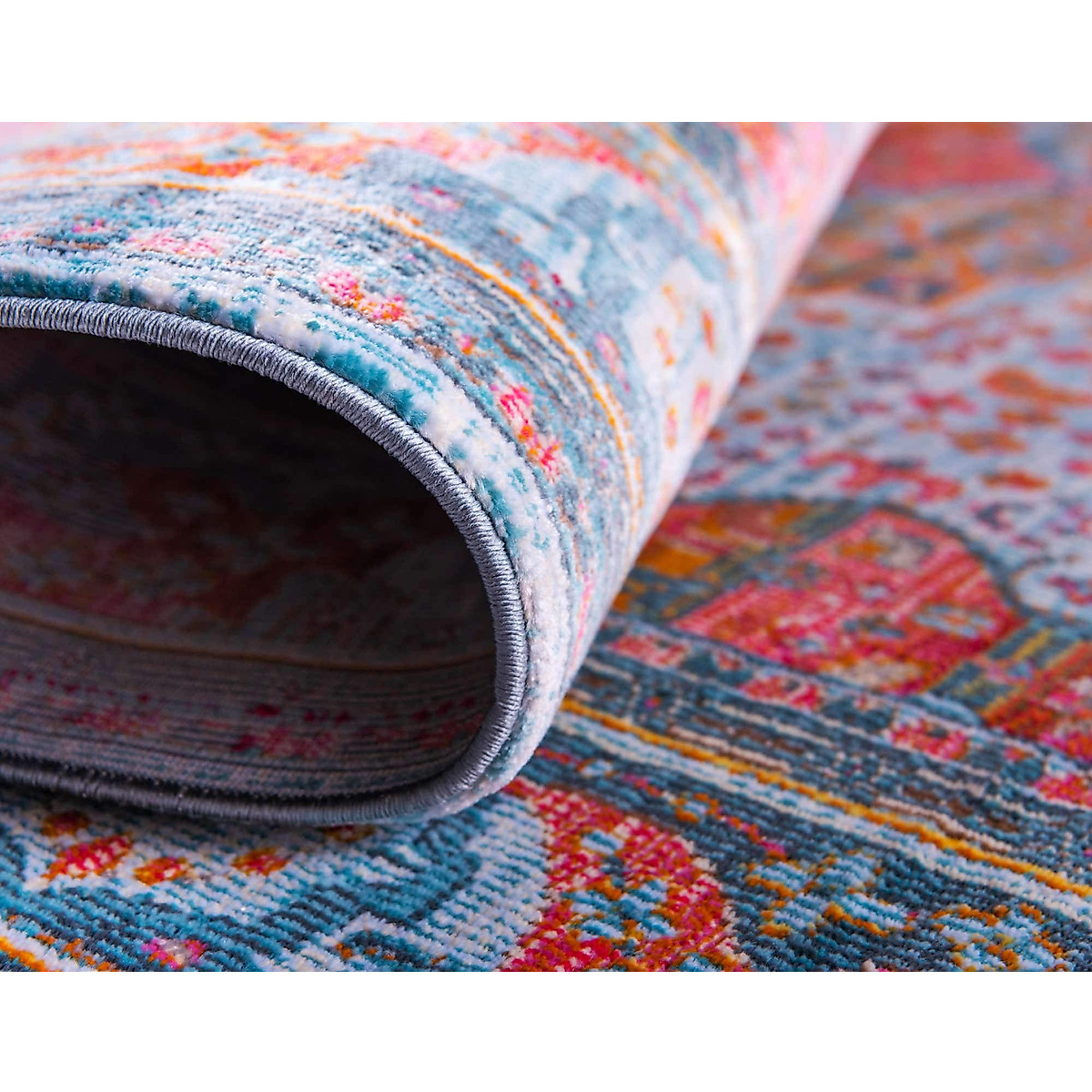 Unique Loom Baracoa Collection Area Rug - Malecon (5' 5" x 8' Rectangle, Light Blue/ Orange)