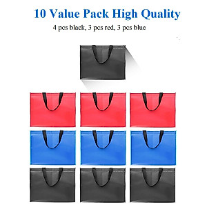 Large Reusable Grocery Bags 10 Pack Heavy Duty, Reinforced Handles with X Stitching Hold 50 lbs, Durable Shopping Tote Bags Foldable, Washable & Eco-Friendly, 2 Years Warranty, 3 Colors