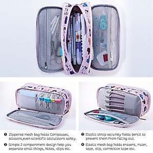 LParkin Cute Cat Pencil Case Super Large Capacity 3 Compartments Canvas Pencil Box Kawaii Makeup Bag Cat Gifts for Boys Girls