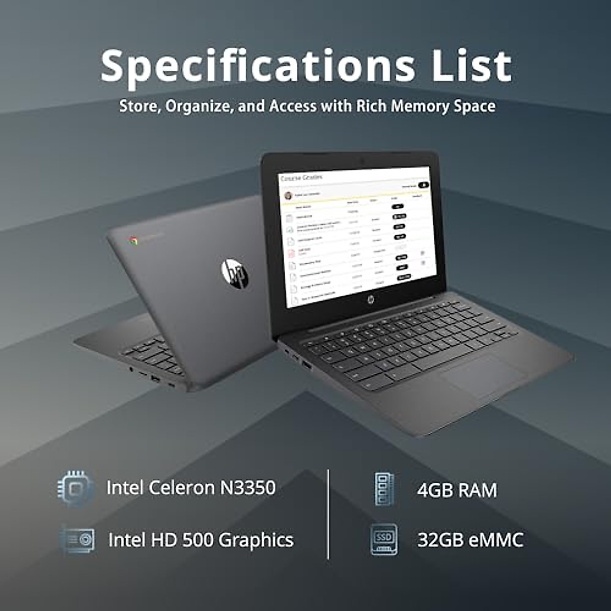 HP 2022 11.6" HD Display Chromebook Laptop, Intel Celeron Processor N3350, 4GB RAM, 32GB eMMC, Intel HD Graphics 500, HD Webcam, HD Audio, USB-C, Chrome OS, Gray, 32GB SnowBell microSD Card