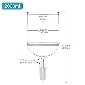 StonyLab Borosilicate Glass Buchner Filtering Funnel 1000ml with Medium Frit(G2), 155mm Inner-Diameter,145mm Depth, with 24/40 Standard Taper Inner Joint and Vacuum Serrated Tubulation (2000ml)