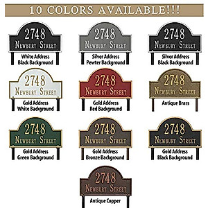 Whitehall™ Personalized Cast Metal Address plaque - LAWN MOUNTED Arch Plaque. Made in the USA. BEWARE OF IMPORT IMITATIONS. Display your address and street name. Custom house number sign.