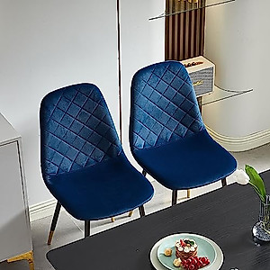 NORDICANA 5-Piece Dining Table Set, 47 in Modern Rectangle Kitchen Table & 4 Navy Velvet Upholstery Side Chairs, Metal Legs, Dining Room Set for 4