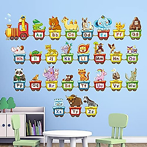 DECOWALL BA-2006 Animal Alphabet Train Kids Wall Stickers ABC Decals Peel and Stick Removable Wall Stickers for Kids Nursery Bedroom Living Room d?cor Jungle Education