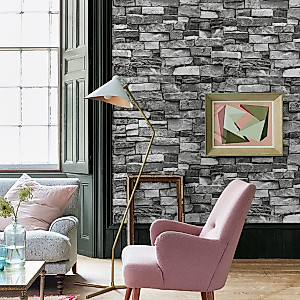 lenify Brick Wallpaper Peel and Stick Stone Wallpaper 17.7inch x 118.1inch Grey Stone Brick Paper Faux Stone Peel and Stick Wallpaper Grey Brick Self Adhesie Paper Modern Decorative Waterproof Vinyl