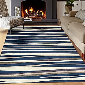 RUGSREAL Washable Area Rug 4x6 Modern Abstract Area Rug Indoor Colorful Throw Carpet Washable Area Rug Contemporary Area Rugs Floor Accent Carpet for Living Room Bedroom Kitchen, 4' x 6' Blue/Beige