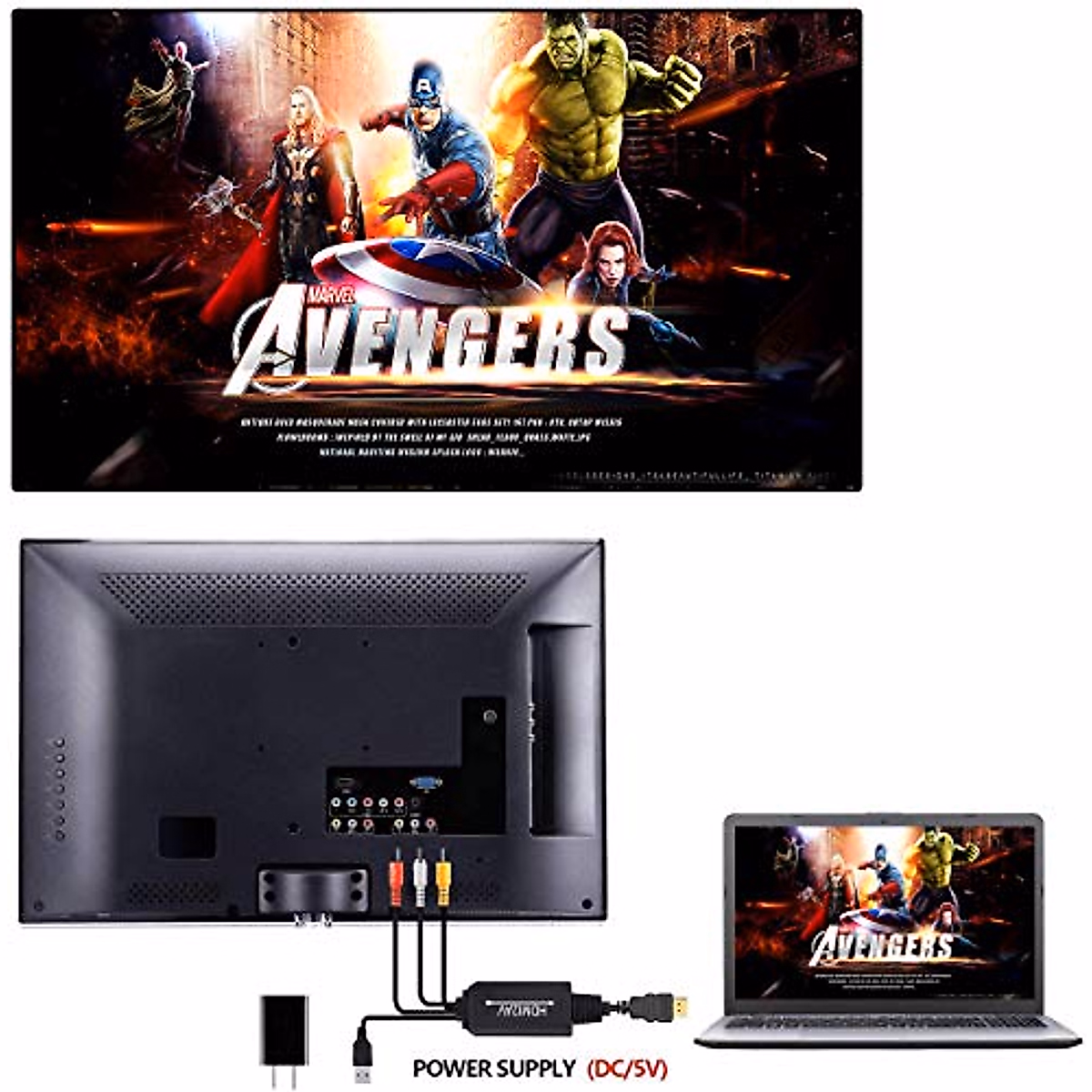 HDMI to RCA Converter, HDMI to RCA Cable, 1080P HDMI to AV Adapter Cable Supports NTSC for TV Stick, Roku, Chromecast, Apple TV, PC, Laptop, Xbox, HDTV, DVD Etc