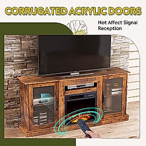 WLIVE Fireplace TV Stand for 65" TV, Entertainment Center with 18 Inch Electric Fireplace, TV Console with Open Shelves for Living Room, Rustic Brown