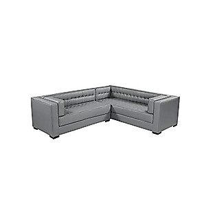 Iconic Home Lorenzo Right Facing Sectional Sofa L Shape PU Leather Upholstered Tufted Shelter Arm Design Espresso Finished Wood Legs Modern Transitional, Grey