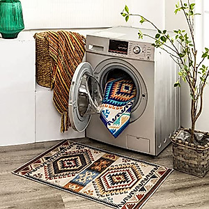 Fashriend Rita Moroccan Area Rug, 5'×7' Non Slip Vintage Rug, Thin Machine Washable Rug, No Shedding Tribal Rug Pad with Low Pile, Geometric Rug for Living Room, Bedroom, Kitchen, Brown