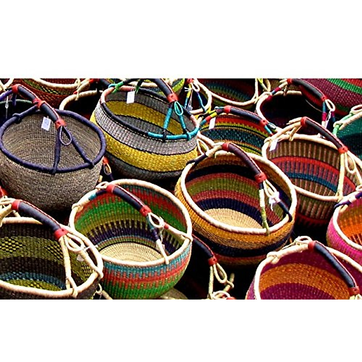 Large African Basket | Round Bolga Basket | Ghana Basket (ASSOR / COLORS VARY) 14”-16”