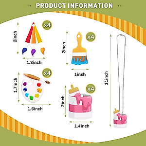 Junkin Art Paint Necklaces Acrylic Artist Palette Brush Party Favors Pendant Necklaces Art Theme Decorations for Art Theme Party Supplies Party Favors Dress up(16 Pieces)
