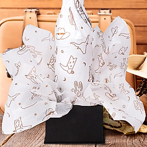 Hi Sasara 60 Sheets Western Cowboy Cowgirl Tissue Paper Bulk,14 x 20 inch,Brown Cow Boy Hat and Cow Boy Boots Tissue Paper for Gift Bags,White Cow Boy Girl Tissue Paper for Birthday (Brown)