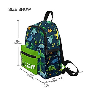 MCHIVER Custom Green Dinosaur Kids Toddler Backpack Personalized School Bag with Chest Strap for Boys Girls Preschool Kindergarten Nursery Children Bag