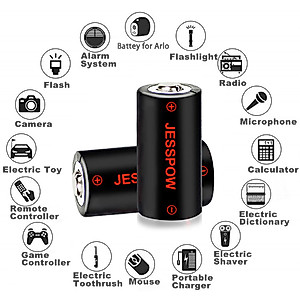 JESSPOW CR123A Rechargeable Batteries 8 Pack with Charger, RCR123A Lithium Batteries [ 750mAh 3.7V ] for Arlo Cameras (VMC3030/VMK3200/VMS3330/3430/3530), Flashlight