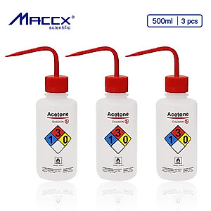 Maccx Acetone Narrow Mouth Wash Bottles, 3pcs of Vol.500ml, LDPE Material, WBA500-003