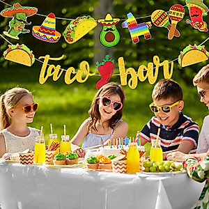 Rismise Fiesta Taco Bar Banner Garland 2 set Mexican Fiesta Party Banner with Cactus Donkey Maraca Sombrero Taco Pepper for Mexican Cinco de Mayo Fiesta Theme Party Decorations
