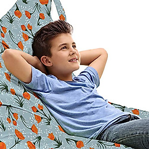 Ambesonne Floral Lounger Chair Bag, Repeating Vintage-Themed Flowers on Branches, High Capacity Storage with Handle Container, Lounger Size, Pale Blue Burnt Orange