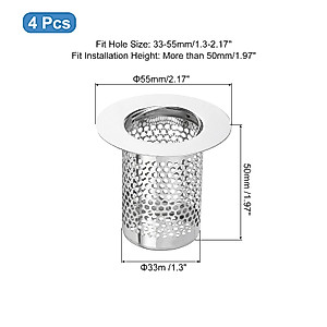 uxcell 2 Pack Shower Drain Strainer, 2" x 2.2" Stainless Steel Floor Drain Strainer Deep Sink Hair Catcher for Kitchen Bathroom Balcony Floor Drain, Fit Hole Size from 1.38" to 2.17"