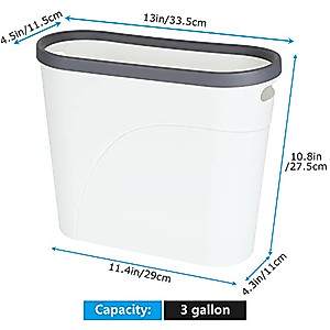 ZOFORTY 3 Pack Slim Plastic Trash Can Wastebasket 3 Gallon Small Garbage Bin with Handles Rectangle Waste Basket for Bathroom Kitchen Office Dorm