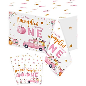 Nefelibata 3Pcs Our Little Pumpkin is Turning One Tablecloths Pumpkin First Year Old Birthday Plastic Table Cover Party Supplies for Fall Halloween Thanksgiving Girl Birthday Party Decor