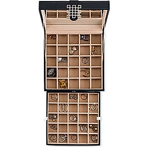Glenor Co Classic 50 Slot Jewelry Box Earring Organizer with Large Mirror, Black