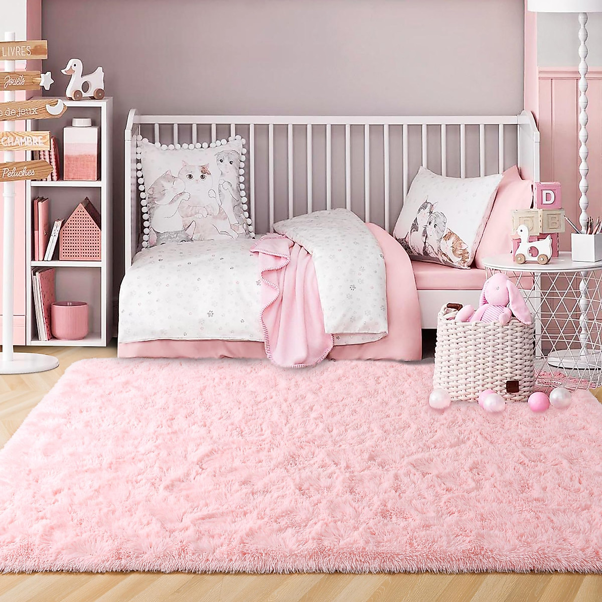 ISEAU Fluffy Rug Carpets Soft Shaggy Area Rug Indoor Floor Rugs for Kids Room Fuzzy Carpet Comfy Cute Nursery Rug Bedside Rug for Boys Girls Bedroom Living Room Home Decor Mat, 3ft x 5ft, Pink