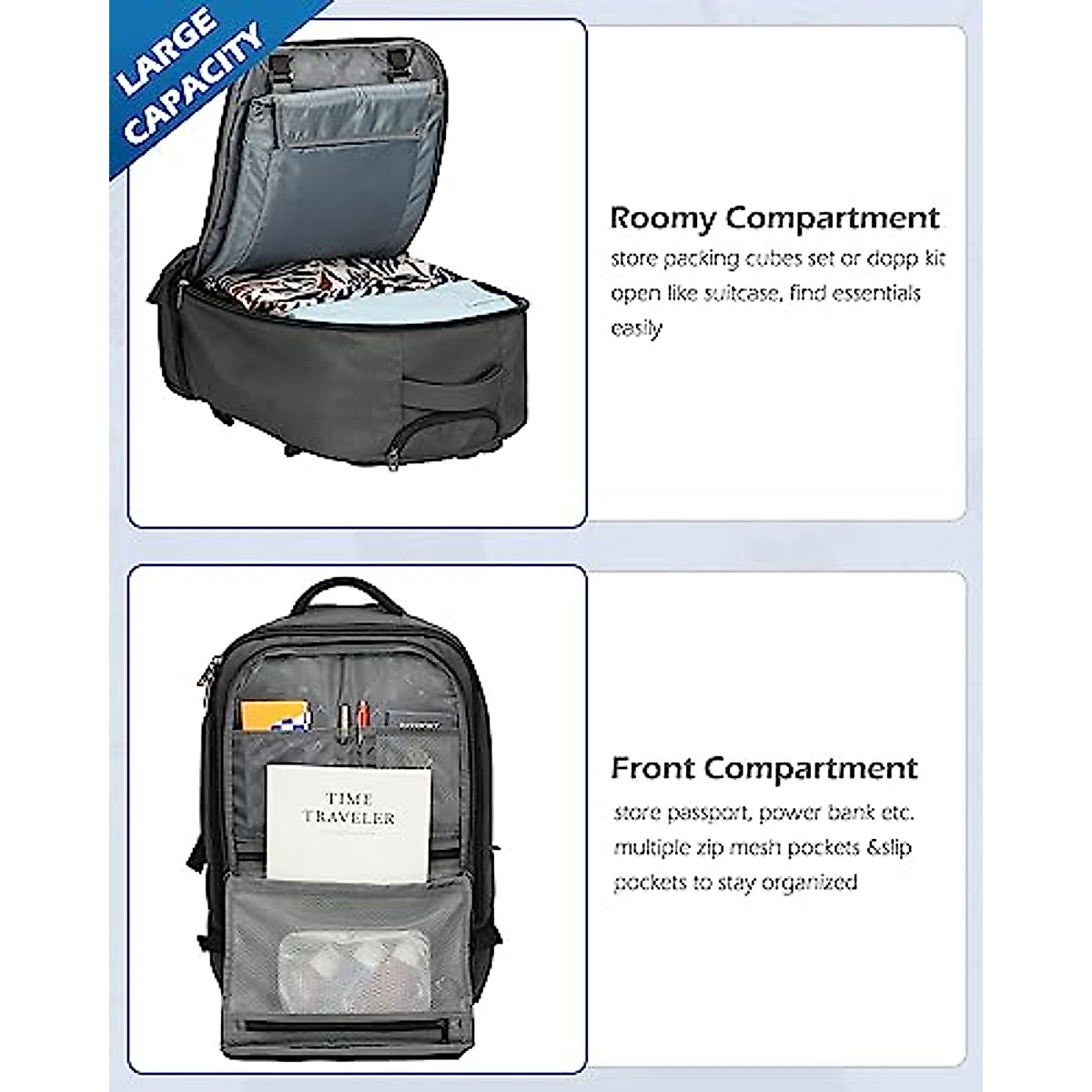 Hynes Eagle 42L Rolling Backpack Wheeled Backpack Flight Approved Travel Backpack Carry on Luggage Grey with 3PCS Packing Cubes Set Teal