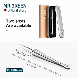 MR.GREEN Ingrown Hair Tweezers Needle Nose Pointed Tips Tweezers For Eyebrows Splinters Blackhead Removal Acne Clip Extractor (Long)