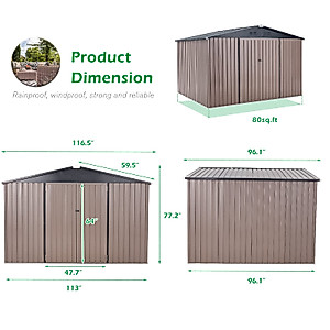 AECOJOY 8' x 10' Metal Storage Shed for Outdoor, Steel Yard Shed with Design of Lockable Doors, Utility and Tool Storage for Garden, Backyard, Patio, Outside use.