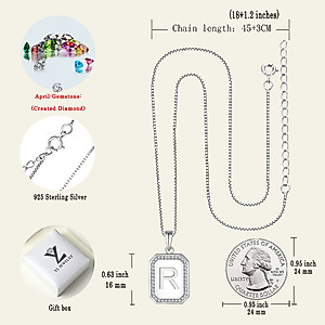 YL Initial Necklace for Women 925 Sterling Silver Rectangle Pendant Halo Polished R Letter Jewelry