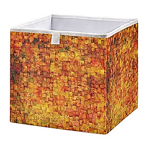Oyihfvs Vintage Mosaic Orange Thanksgiving Autumn Fall Theme Rectangular Collapsible Open Storage Bins, Foldable Toy Nursery Basket Bin Cloth Cube Organizer with Handles for Shelves Closet