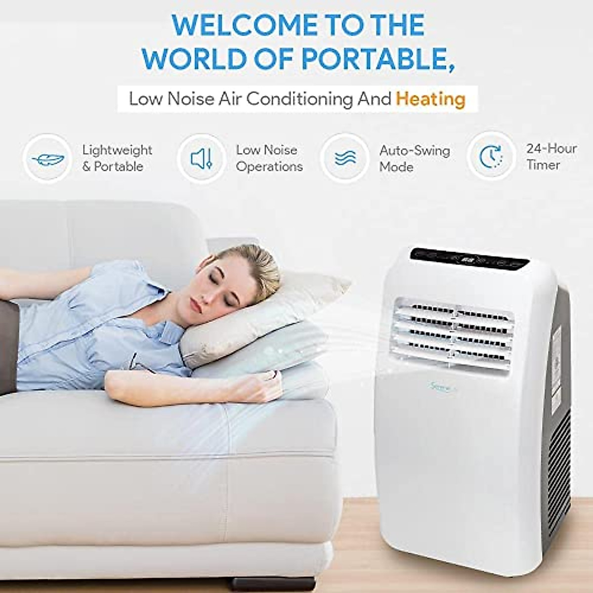 SereneLife SLACHT128 SLPAC 3-in-1 Portable Air Conditioner with Built-in Dehumidifier Function,Fan Mode, Remote Control, Complete Window Mount Exhaust Kit, 12,000 BTU + HEAT, White