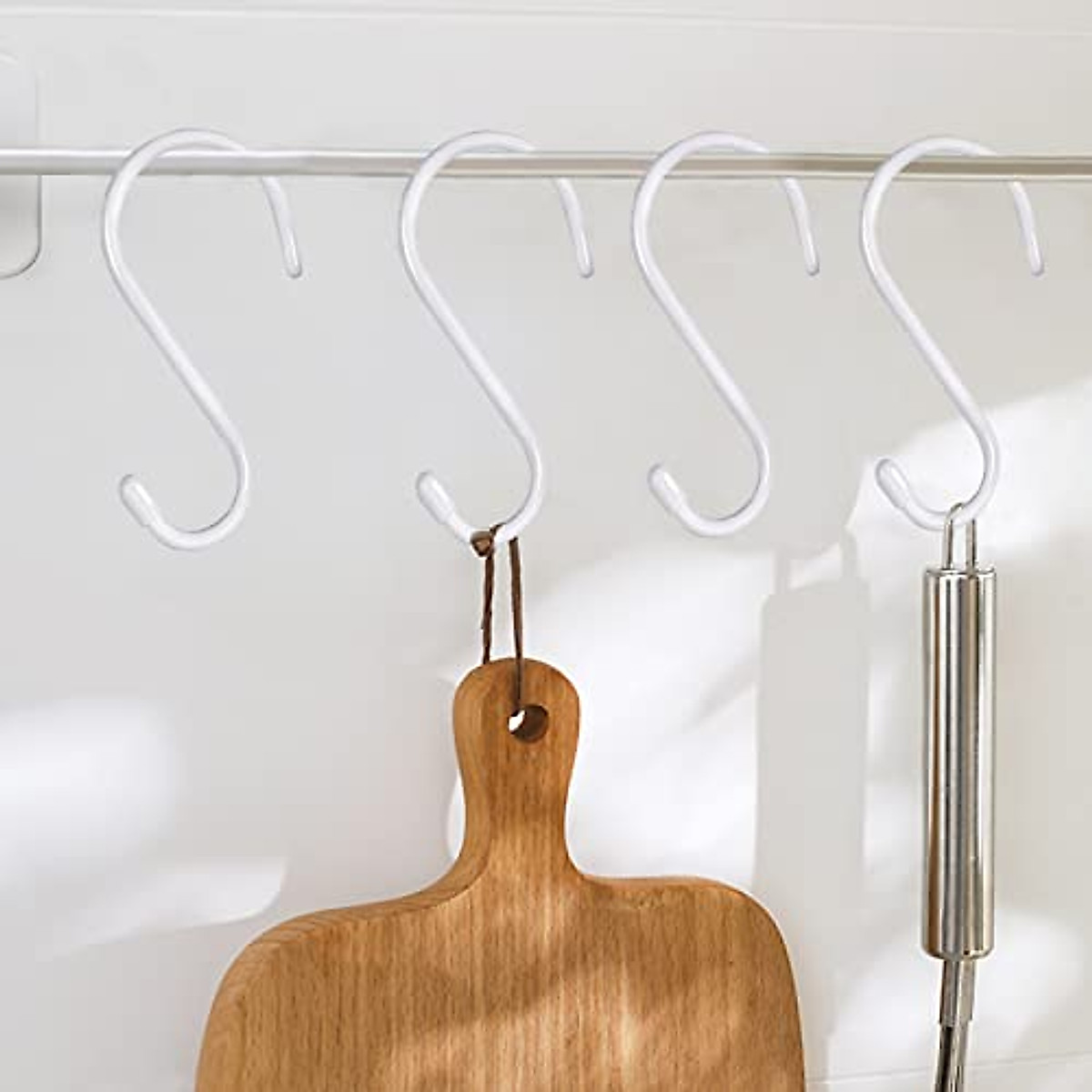 Large White Rubberized Coated S Hooks - 6 Pack Heavy Duty Closet Hooks for Hanging Tools Plants Lights Purses Handbags Coats Jeans Cups Pans and Pots