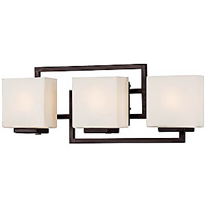 Possini Euro Design Lighting on The Square Modern Wall Mount Light Bronze Metal Hardwired 21" Wide 3-Light Fixture Geometric Opal Glass Shades for Bathroom Vanity Mirror House Home Room Decor