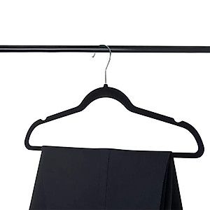 Black Velvet Felt Non Slip Clothes Hangers 50 Pack - Ultra Slim & Space Saving - Heavy Duty Swivel Black Hook for Clothing, Suit, Top, Tie, Shirt, Skirt & Pant Organization