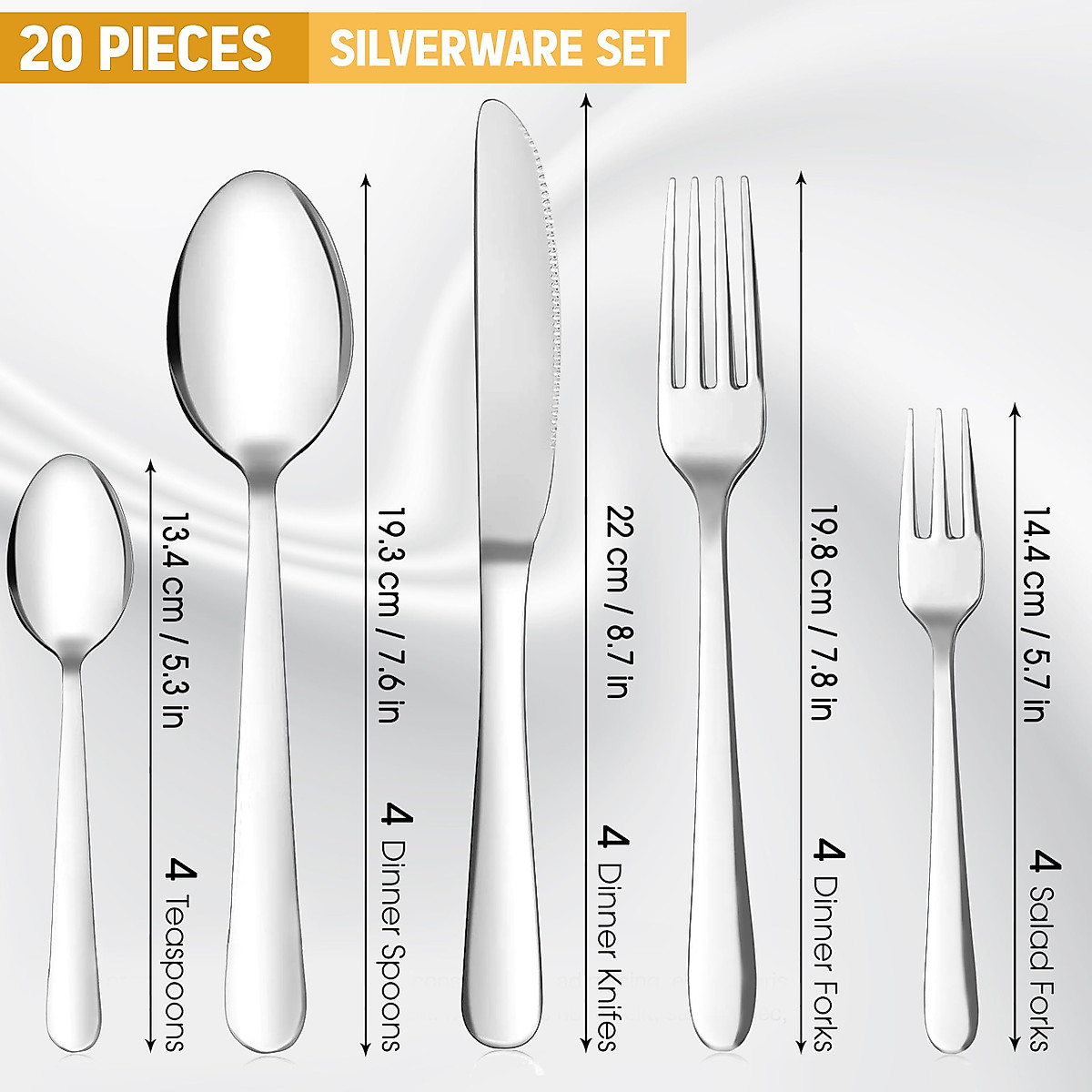 SENADORE Silverware set - Set of 20 - Premium Stainless Steel Dining Table Set for 4 - Mirror Finish and Dishwasher Safe - Cutlery set for Casual and Formal Occasions (Casual Luxury)