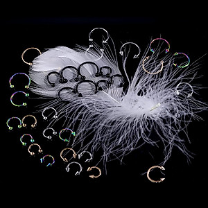 Dyknasz 32PCS 16G Variety of Sizes Horseshoe Rings Surgical Steel Nose Septum Horseshoe Hoop Earring Eyebrow Tragus Lip Rings Daith Helix Piercing Jewelry for Women Men