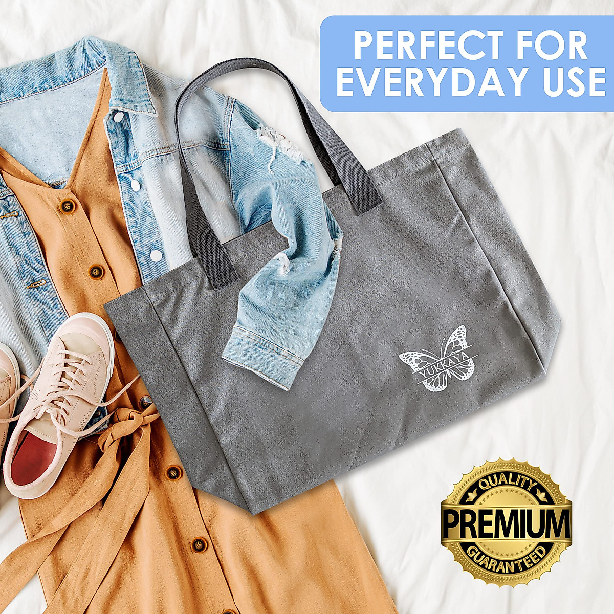 Cotton Canvas Tote Bags for Women, Large Capacity Reusable Shoulder Bag for Grocery Shopping, Travel, Beach, Yoga (Natural)