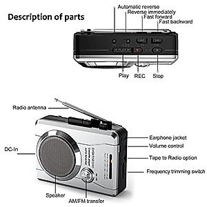 Portable Walkman Cassette Recorder with AM FM Stereo Radio and Voice Recorder,Compat Personal Walkman Cassette Tape Player/Recorder with Built in Speaker and Earphones,Microphone