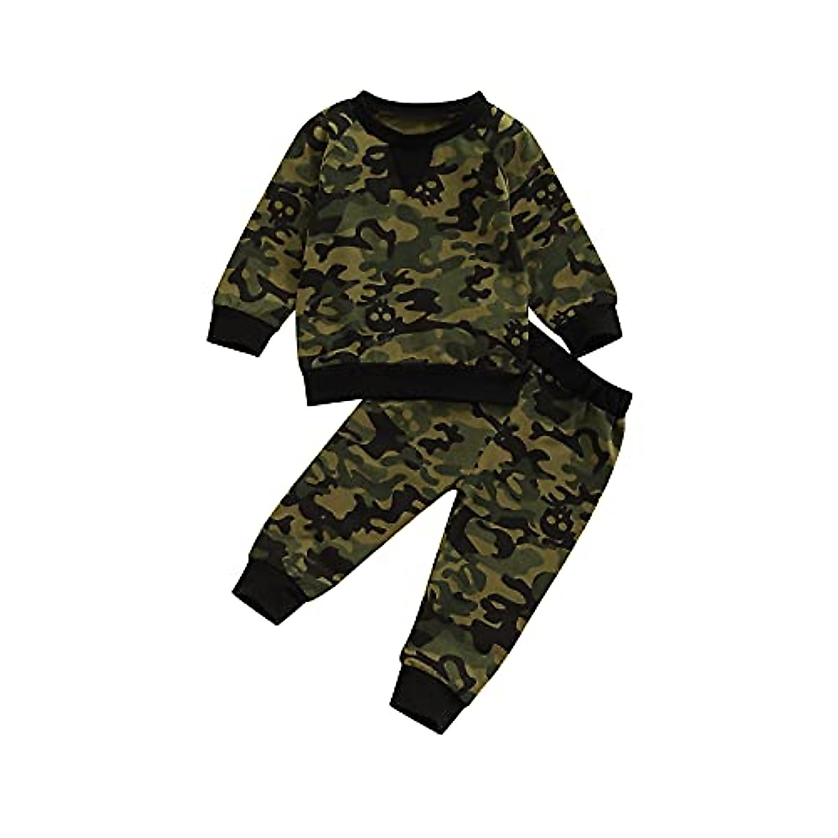 SCEINRET Baby Boys Camouflage Outfits, Long Sleeve Round Neck Sweatshirt + Elastic Waist Camo Long Trousers (Army Green, 2T)