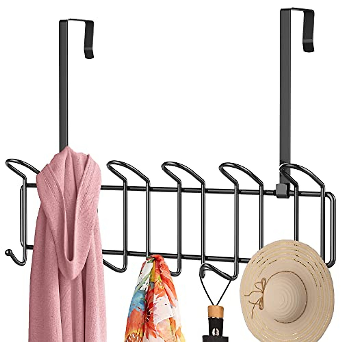Minggoo Coat Rack Wall Mounted Hook Rack Over The Door Hook Organizer 13 Hooks, Heavy-Duty Iron Wire Black