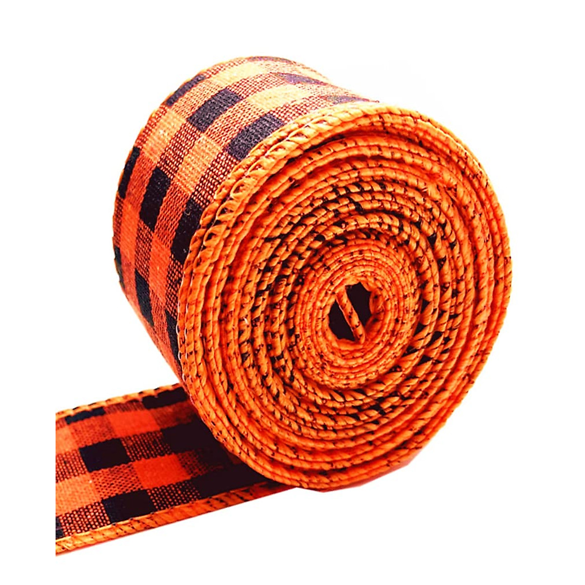 Pumpkin Orange and Black Gingham Buffalo Plaid Ribbon，Thanksgiving Fall Wired Edge Ribbon Halloween Christmas Wrapping Ribbon Wired Craft for Holiday Wrapping, Bow Crafts Decoration