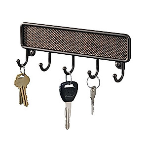 iDesign Twillo Steel Wall Mount 4-Hook Key Rack - 8" x 1.25" x 2.75", Bronze