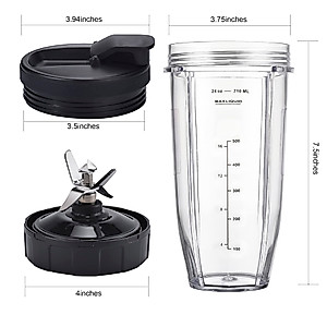 [Upgraded] Replacement 24oz Nutri Ninja Blender Cup, 24oz Cups with 7 Fins Replacement Extractor Blade Parts fit Ninja Auto iQ BL682-30 BL642-30 BL450-30 BL455-30 BL456-30 BL482-30 BL687CO-30 etc.