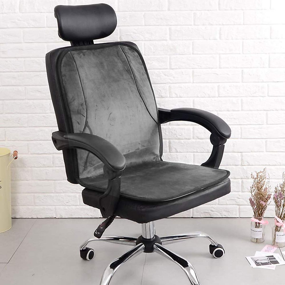 KUPX 24V UL DC Power Safe and Healthy Infrared Zero Radiation Multifunctional Carbon Fibre 30 Seconds Fast Heated Warm Office Chair Mat Back and Seat Cushion Pad Temperature Adjustable (Gray)